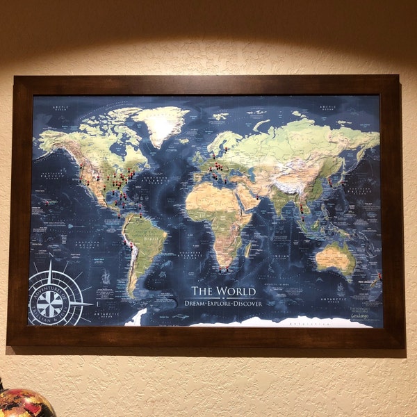 World Map Push Pin, USA National Parks Included, Illustrated World Pin ...