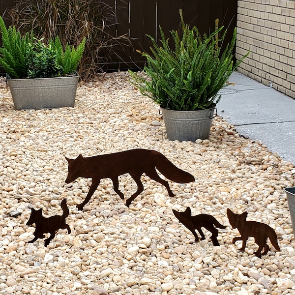Rusty Metal Family of Foxes - Garden Ornaments - Art - Fox Gift - Steel ...