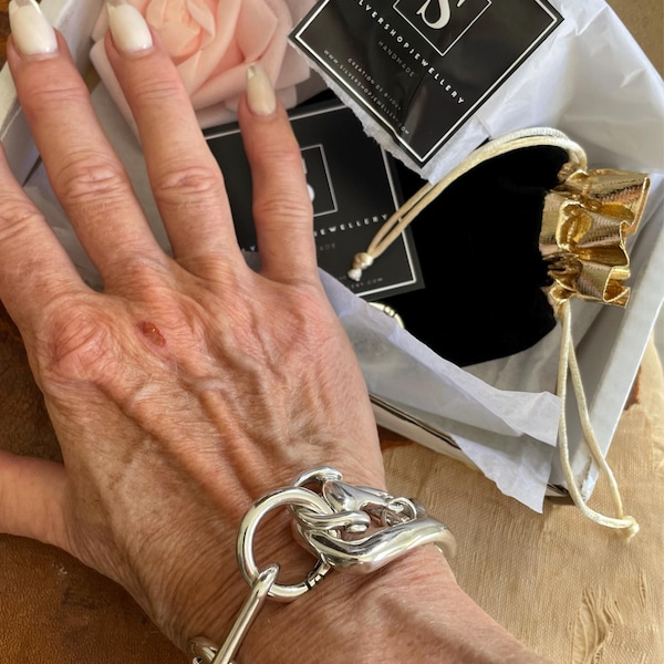 Antique Silver Wrap Link Bracelet, Statement Chunky Silver Bracelet ...