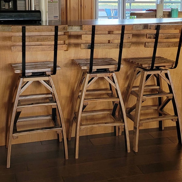 Whiskey Barrel Stave Bar Stools With Swivel Seats - Made Entirely of ...