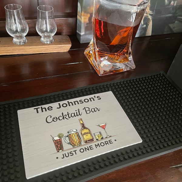 Personalized Cocktail Bar With Drinks Bar Mat, Customized Bar Mat, Home ...