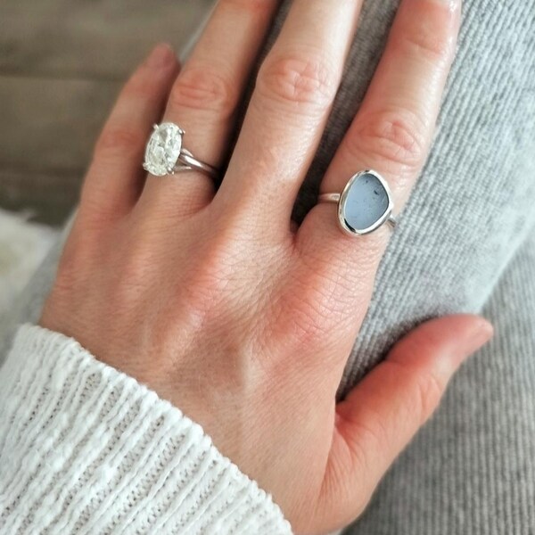 Seaham Sea Glass Ring, Artisan Beach Jewellery, Silver Seaglass Ring ...
