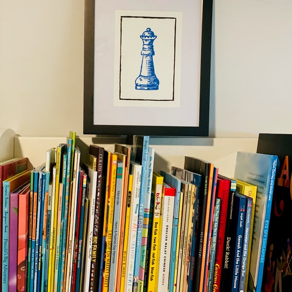 Queen Chess Piece Print, Handmade Block Print, 5"x7" - Etsy