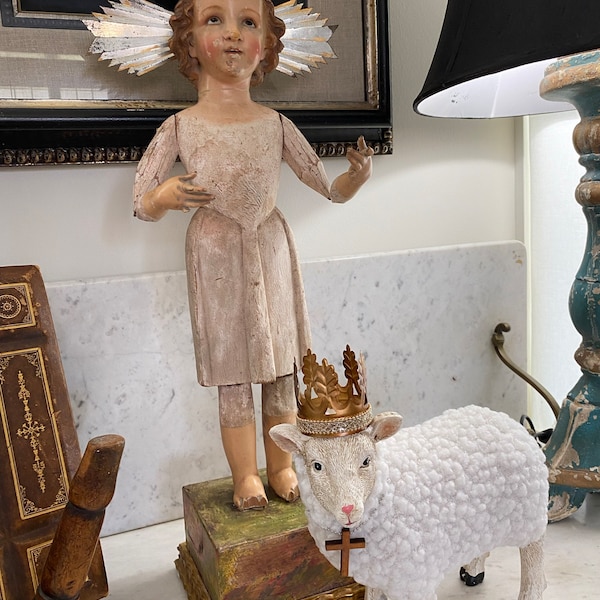 Large Standing Sheep With Crown and Crucifix Necklace, Resin Sheep ...