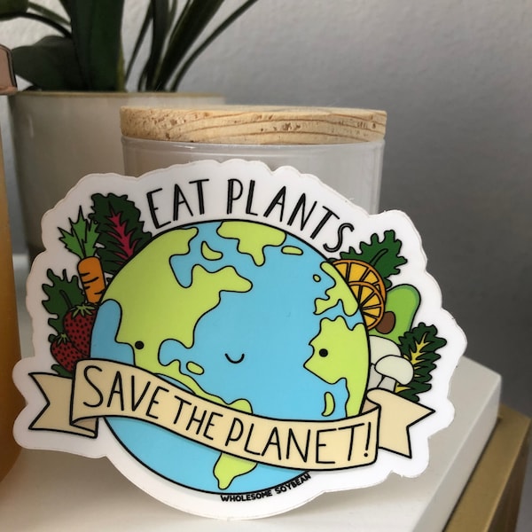 Earth Day Vegan Activism Sticker-"eat Plants"- Herbivore Sticker, Plant ...