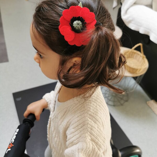 Poppy Hair Clip Set, Poppies Hair Clips, Floral Hair Clips, Pigtail ...