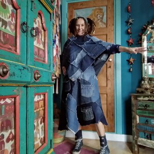 Upcycled Long Flowy Denim and Fabric Jacket Small - Etsy