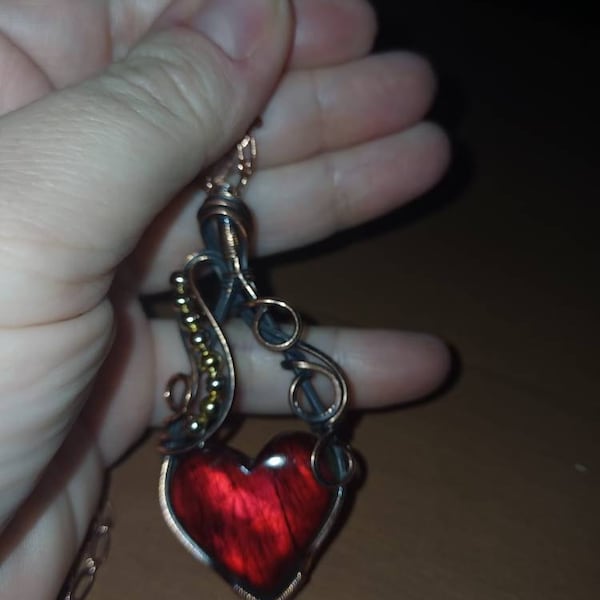 Red Fire Labradorite Pendant Copper Wire Wrapped Gemstone Jewelry ...
