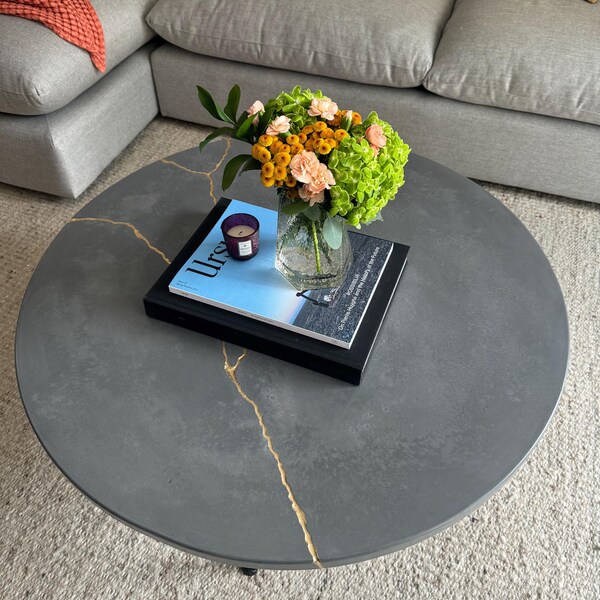 Concrete Kintsugi Round Coffee Table - Etsy
