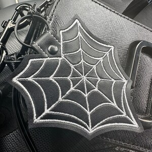 Spider Web Heart Embroidered Faux Leather Keychain - Etsy