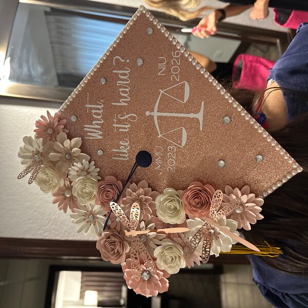 Purple/gold Graduation Cap Topper Paper Flowers Paper Butterflies ...