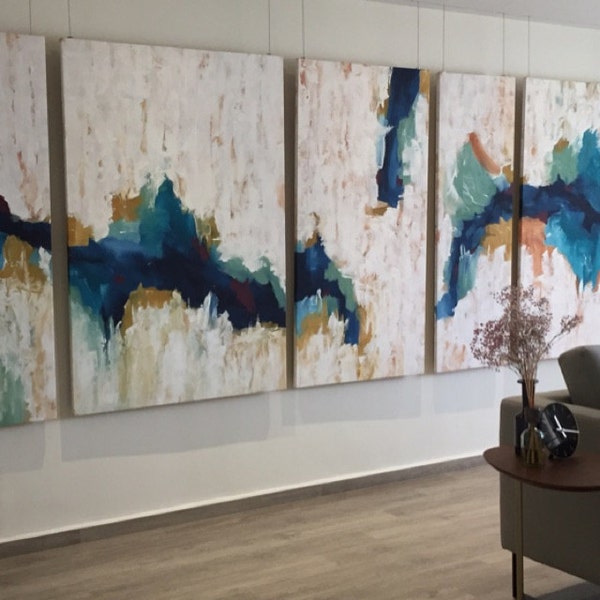 Original Handmade Abstract Painting Large Modern Wall Art Grey & Blue ...