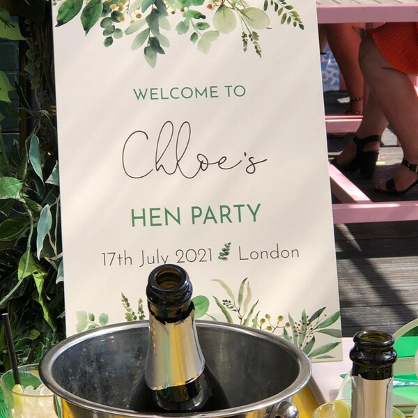 Greenery Hen Party Sign Eucalyptus Bridal Shower Welcome Sign Hen Party ...