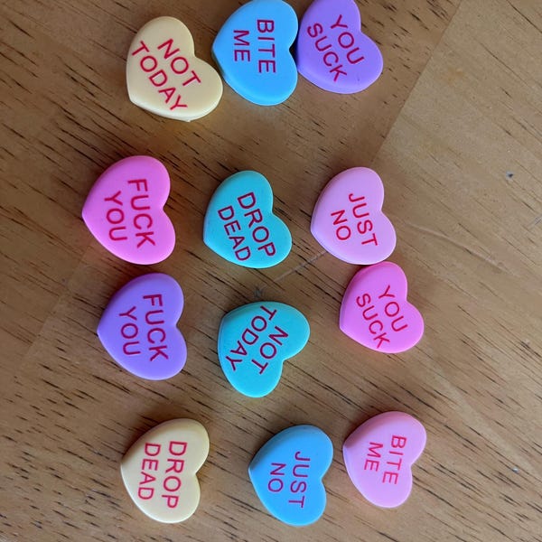 6 Multicolor Mean Curse Word Conversation Heart Resin Cabochons ...