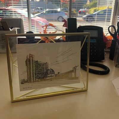 San Jose City Hal Gold Foil Print, Postmodern Style Architecture ...