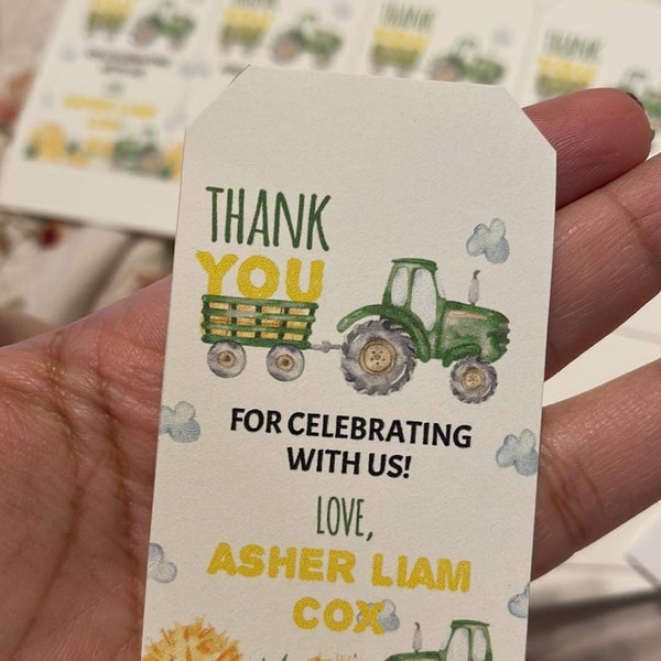 EDITABLE Tractor Favor Tags, Green Tractor Birthday Thank You Tag, Farm ...