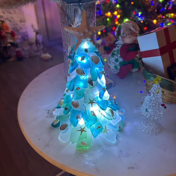 Lighted Sea Glass Tree: Aqua Blue Beach Decor With Starfish - Etsy