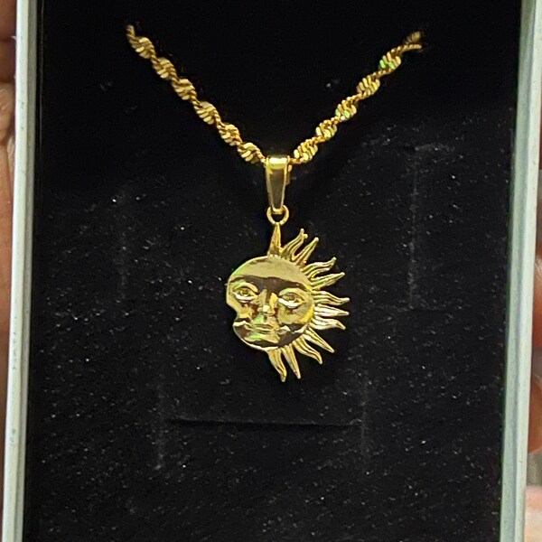 Sun & Full Moon Vintage Style Yin Yang Celestial 18k Gold Plated Pendant Charm Dainty Necklace ...