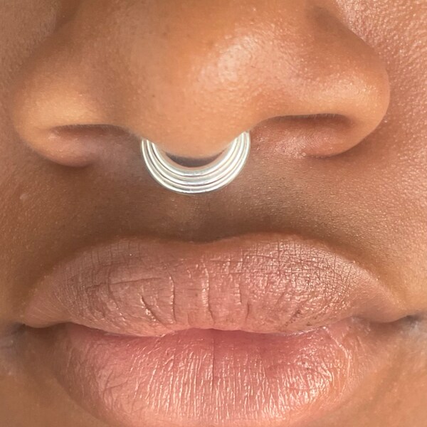 Triple Stack Septum Ring in Sterling Silver ~ Three Layered Nose Ring ...
