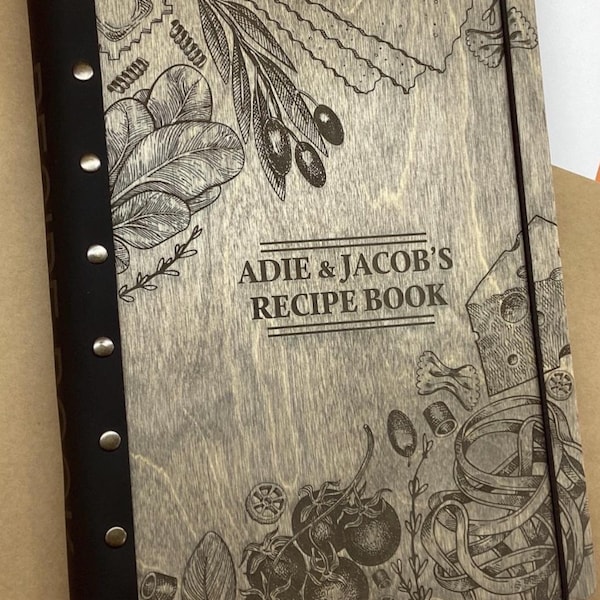 Leather Bound Cookbook Wooden Cover Drink Recipe Notebook Personalized ...