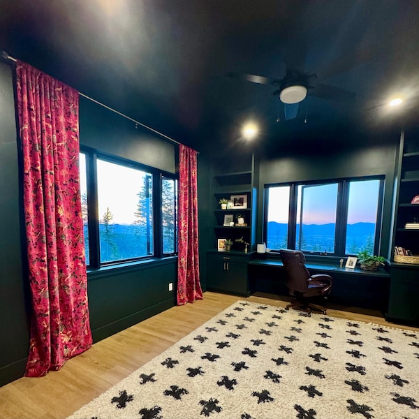 Vintagecotton Velvet Coral Orange Color Bird Print Luxury Curtain ...