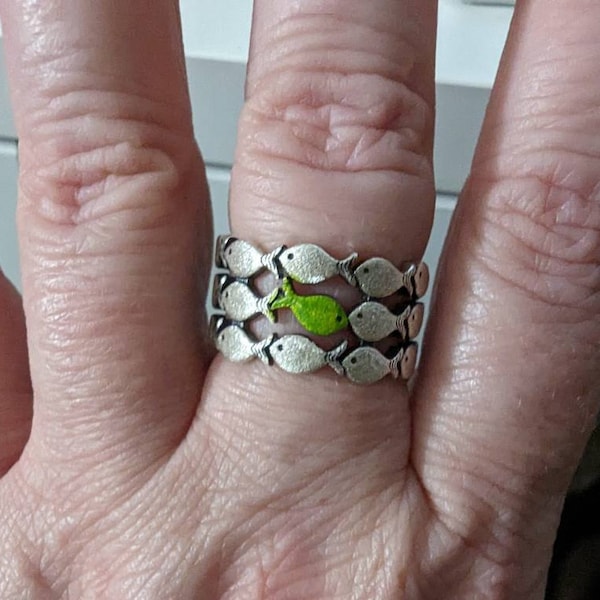 Swimming Against the Current. Sterling Adjustable Ring. School of Fish ...