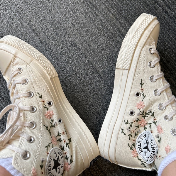 Custom Converse Embroidery, Pink Flower Embroidered Converse Custom ...
