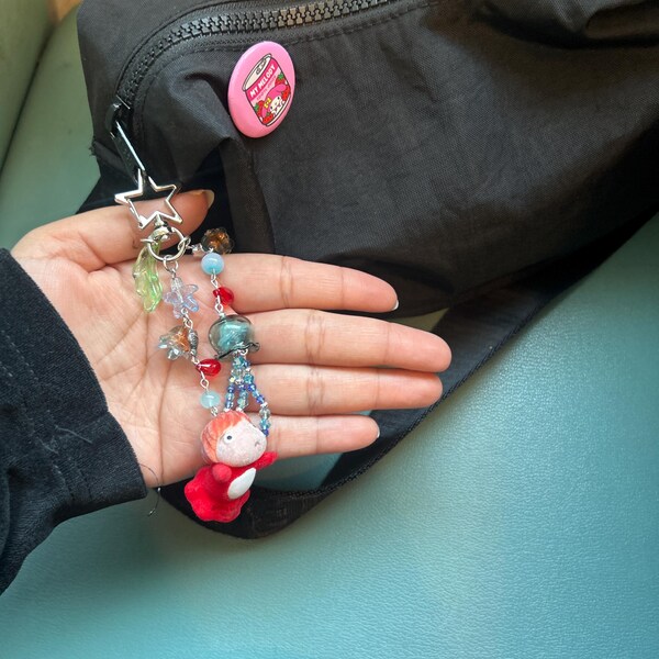 Ponyo Keychain With Flocked Ponyo Charm - Etsy
