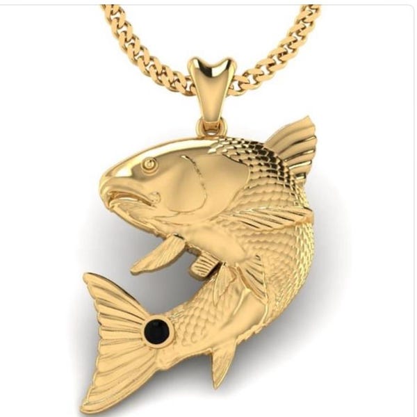 14k Gold Vermeil Redfish V.2 Necklace, Redfish in Action Charm, Red ...