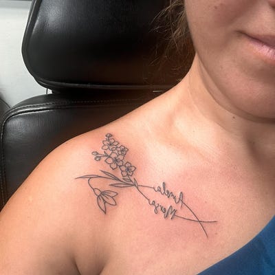 2 Names Birth Month Flowers Wreath Tattoo Art , Custom Name , Line Art ...