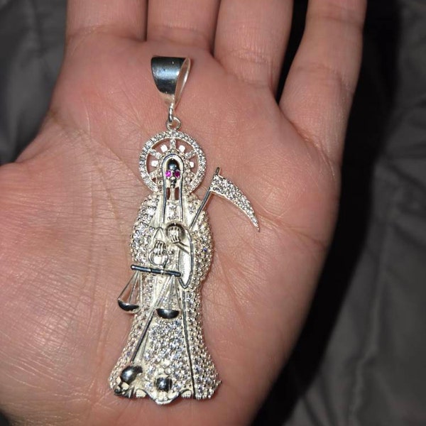 Santa Muerte Pendant – Iced Out Sterling Silver Santa Muerte Pendant ...