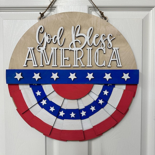 American Flag Bunting Door Hanger, July 4th Door Decor, Patriotic Door ...