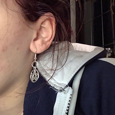 Pentagram Silver Silver Earrings Emo Goth Cool Fashion Rock Tattoo - Etsy