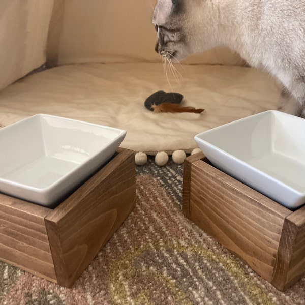 Modern Square Dog Bowl Set | Elevated Pet Feeder | Porcelain Pet Bowls ...