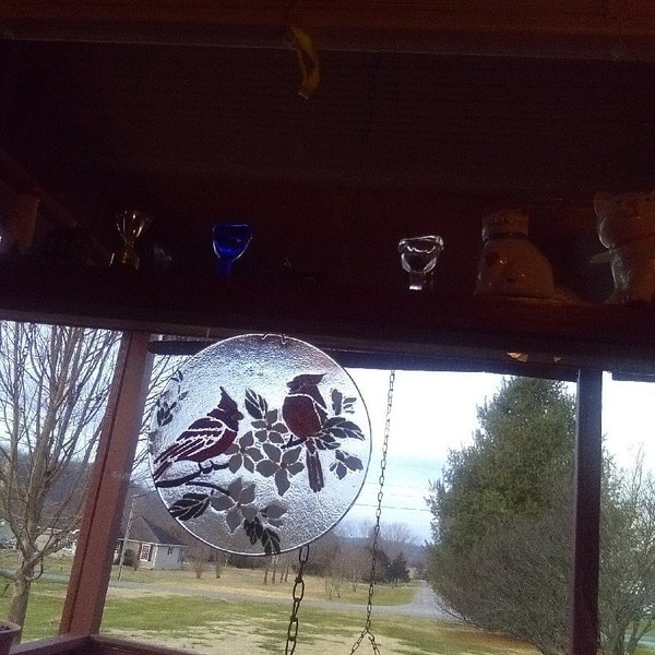 Cardinal Suncatcher, Cardinal Window Hanging, Fused Glass - Etsy