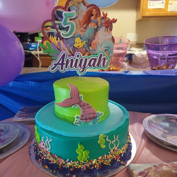 Black Mermaid Personalized Cake Topper Perfect for Themed Parties ...