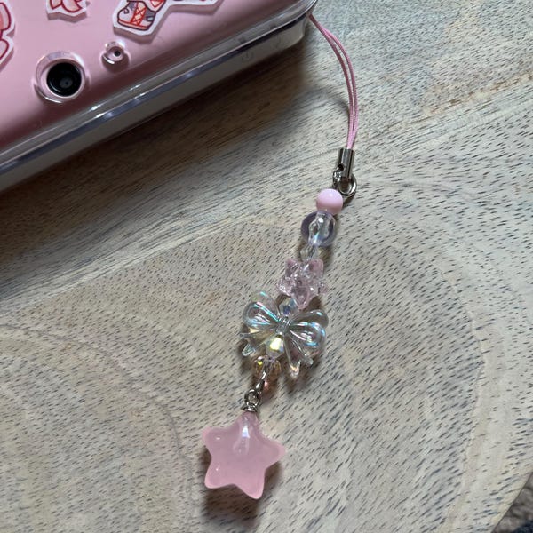 Pink Phone Charm Cute Beaded Keychain Aesthetic Phone Straps Y2k Star ...