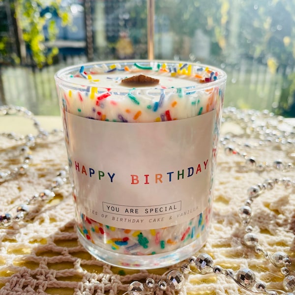 Birthday Sprinkle Candle – Vanilla Cake Scent, Soy Wax, Wood Wick (hand ...