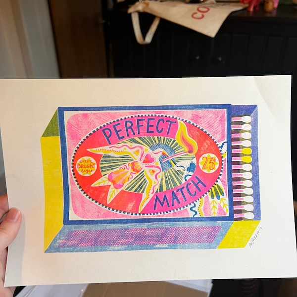 Perfect Match - Risograph Print - Matchbox Artwork. - Etsy