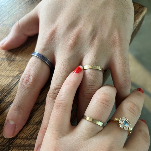 Couple Ring Set, Couple Rings Gold, Beveled Edge, His Her Promise Ring ...