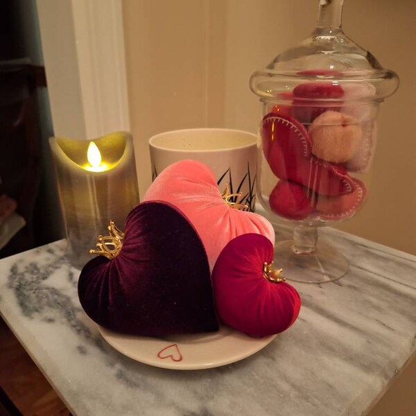 Hand Beaded Velvet Hearts, Valentine Hearts, Sweetheart Gift, Valentine ...