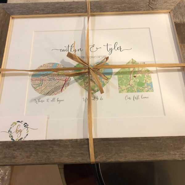 Unique Wedding Gift for Couple, Map Heart Art, Heart Map Print ...