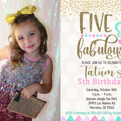 Five and Fabulous 5th Birthday Party Invitation, Invitation With Photo ...