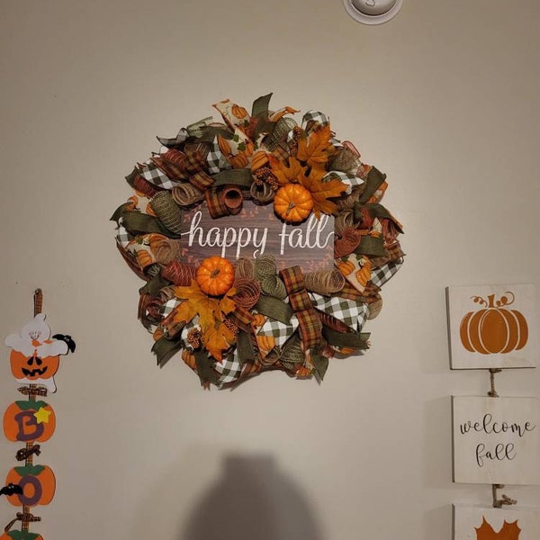 Fall Wreath, Pumpkin Wreath. Happy Fall Wreath, Thanksgiving Wreath ...