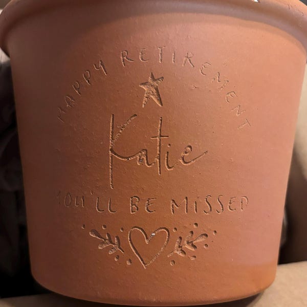 Personalised Engraved Retirement Terracotta Flower Pot, Custom Made ...