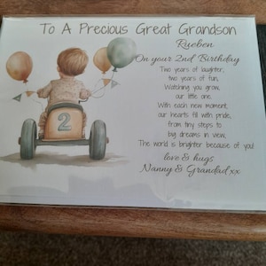 2nd Birthday Card for Grandson Personalised Second Birthday for Son ...