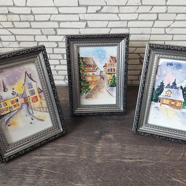 Set of 3 Christmas Cards, Watercolor on Paper, Hand Painted - Etsy