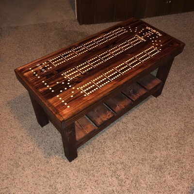 Cribbage Board Coffee Table With Wooden Pegs & Storage Compartment ...