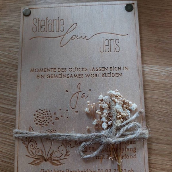 Rustic Wooden Wedding Invitations - Custom Engraved With Jute, Metal ...