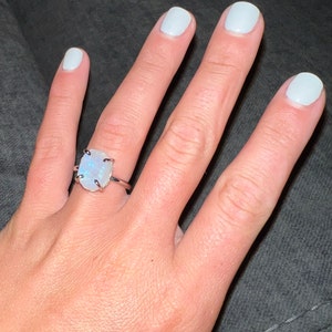 Raw Moonstone RHODIUM PLATED Ring , Raw Crystal Ring, Rainbow Moonstone ...